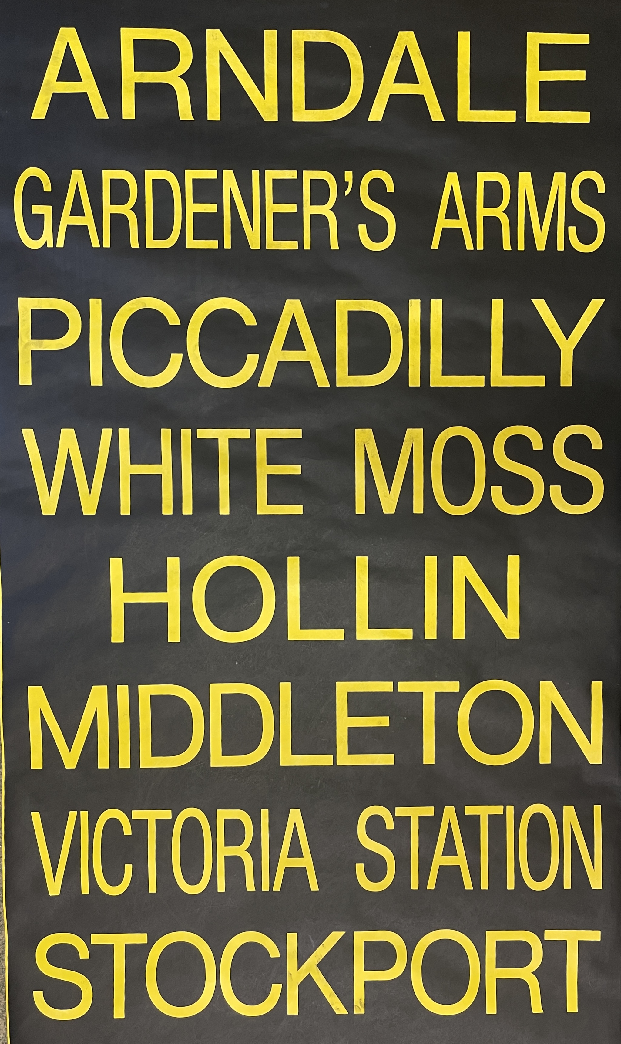 Manchester Destinations Unframed | Yellow on Black Single Line ...